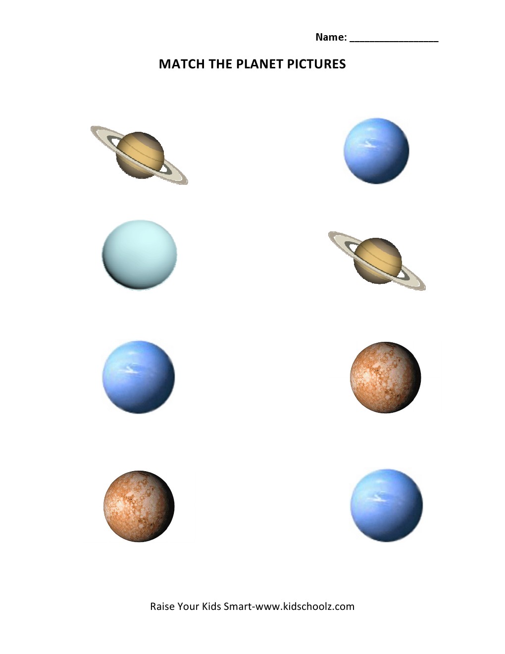 Planets Matching Worksheet