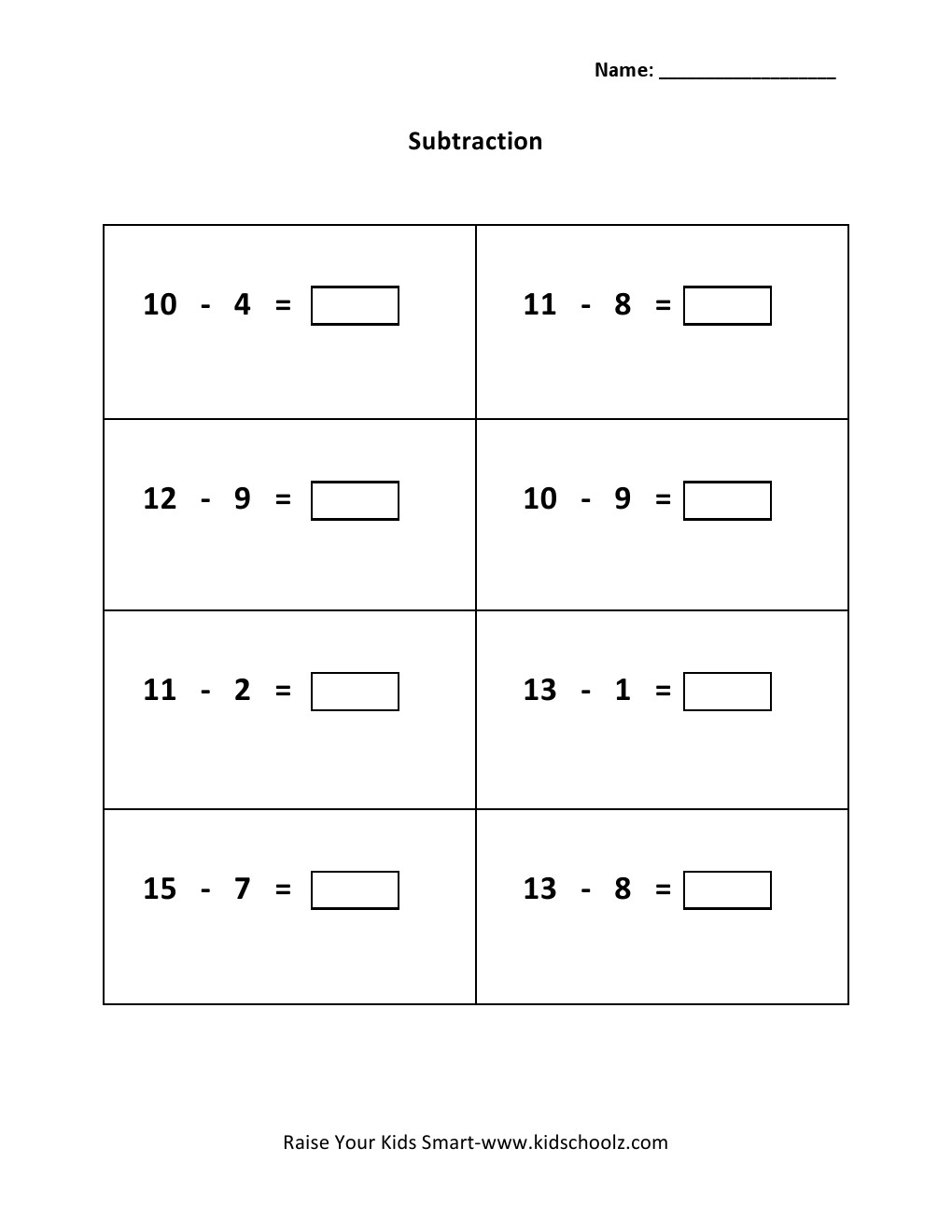 Grade 1 - Subtraction Worksheet 5 - Kidschoolz