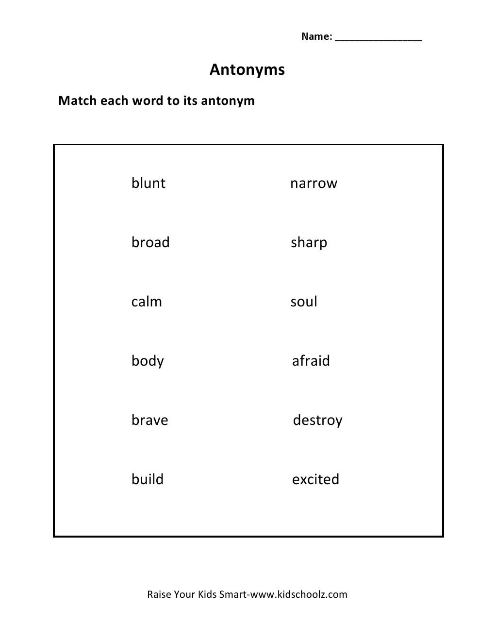 Grade 3 - Antonyms Worksheet 7 - Kidschoolz