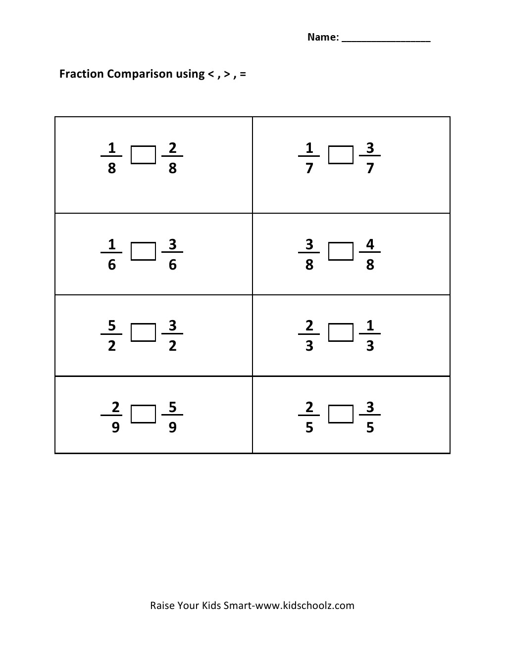 3rd Grade Comparing Fractions Worksheet
