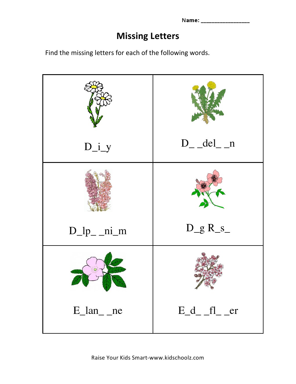 Grade 3 - Missing Letters Worksheet 4 - Kidschoolz