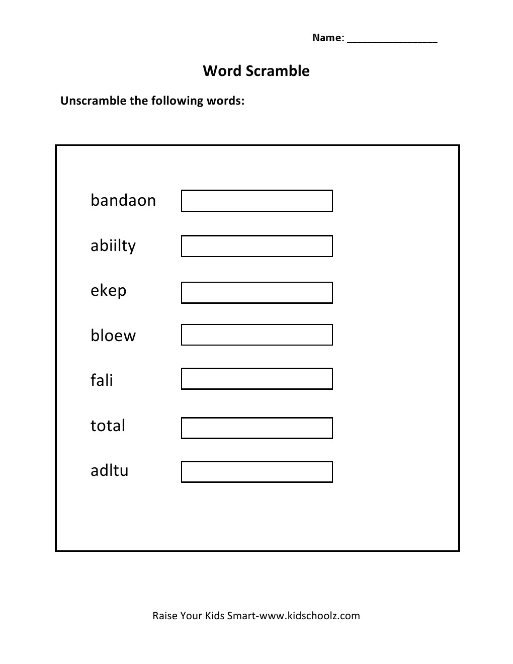 Grade 4 Scrambled Words Worksheet 1 Kidschoolz grade-4-scrambled-words-worksheet-1-kidschoolz