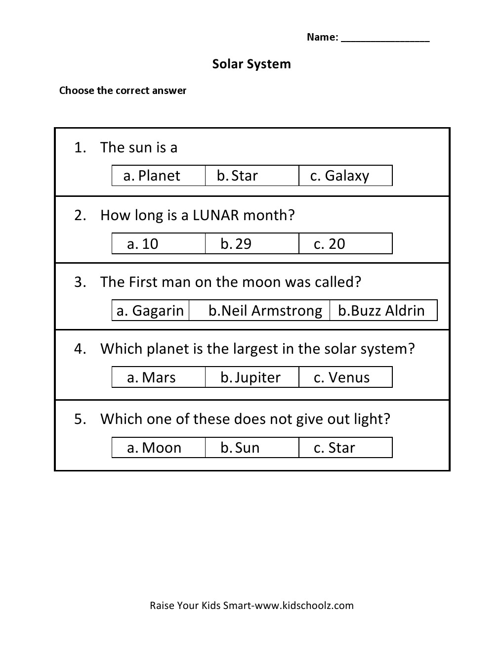 Grade 2 Solar System Worksheet 3 Kidschoolz grade-2-solar-system-worksheet-3-kidschoolz
