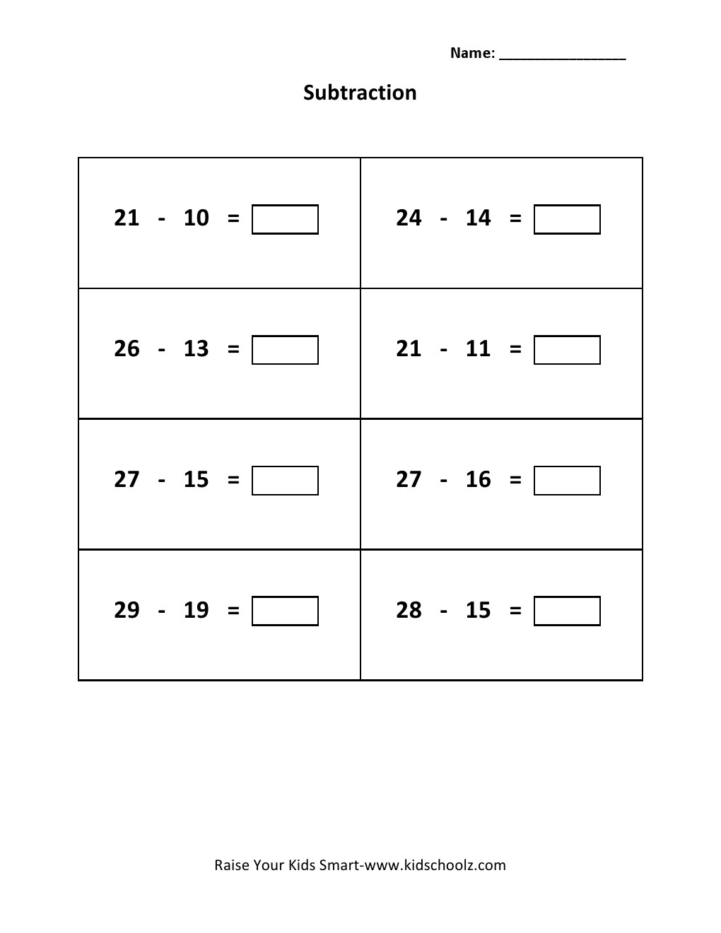 Grade 2 - Subtraction Worksheet 4 - Kidschoolz