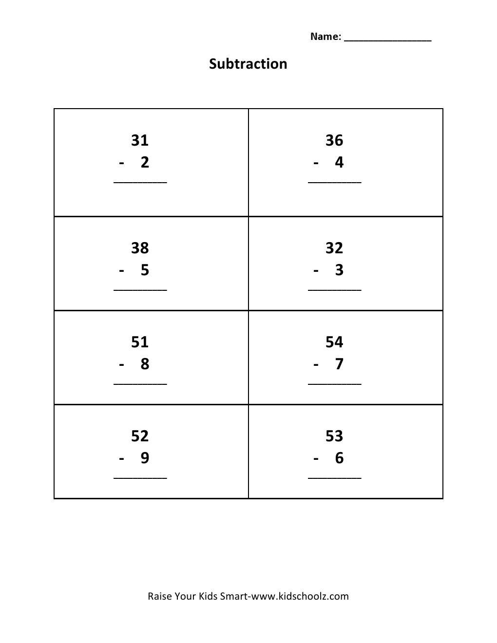 Grade 2 - Subtraction Worksheet 7 - Kidschoolz