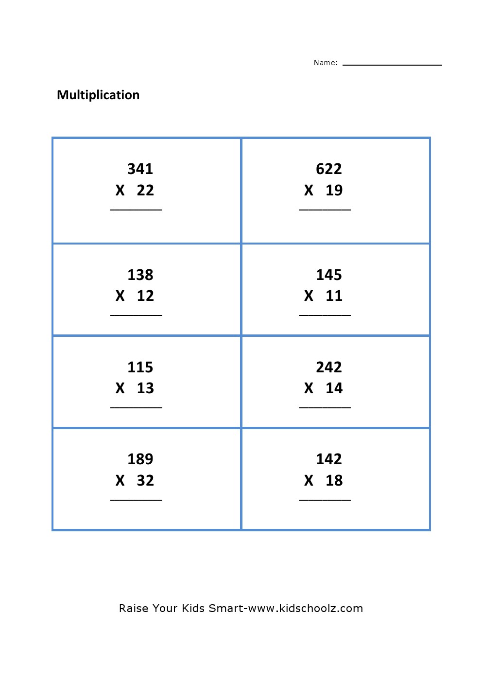 Grade 4 – Multiplication Worksheets – Kidschoolz