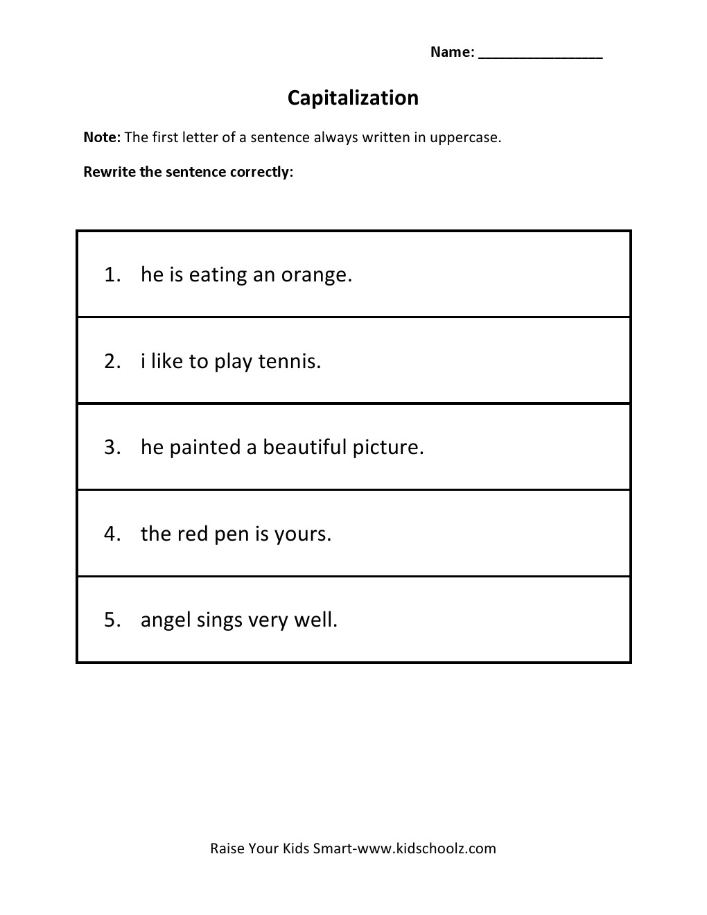 Grade 5 - Capitalization Worksheet 4 - Kidschoolz