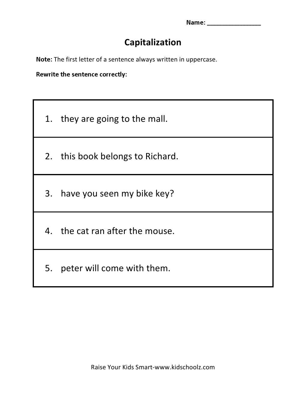 Grade 5 - Capitalization Worksheet 5 - Kidschoolz