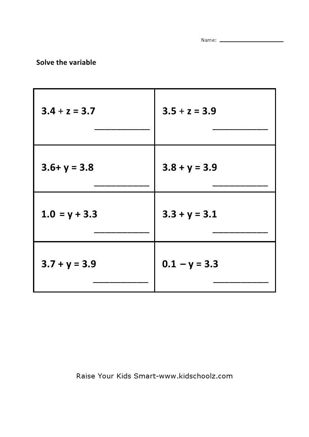 Grade 5 Pre Algebra Decimal Addition Worksheet 5 Kidschoolz