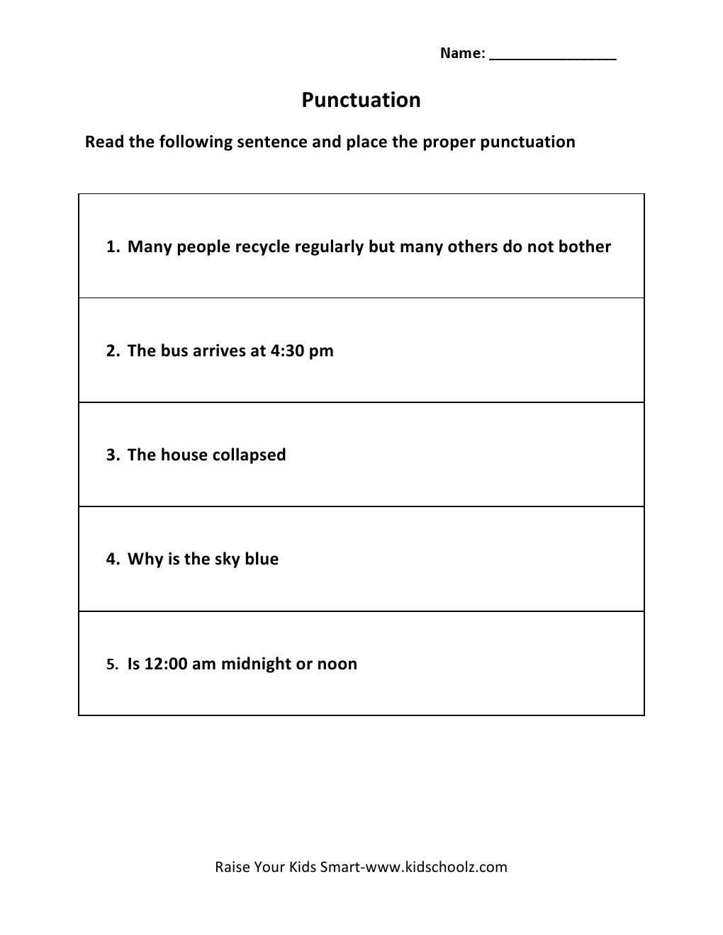 Grade 5 - Punctuation Worksheet 3 - Kidschoolz