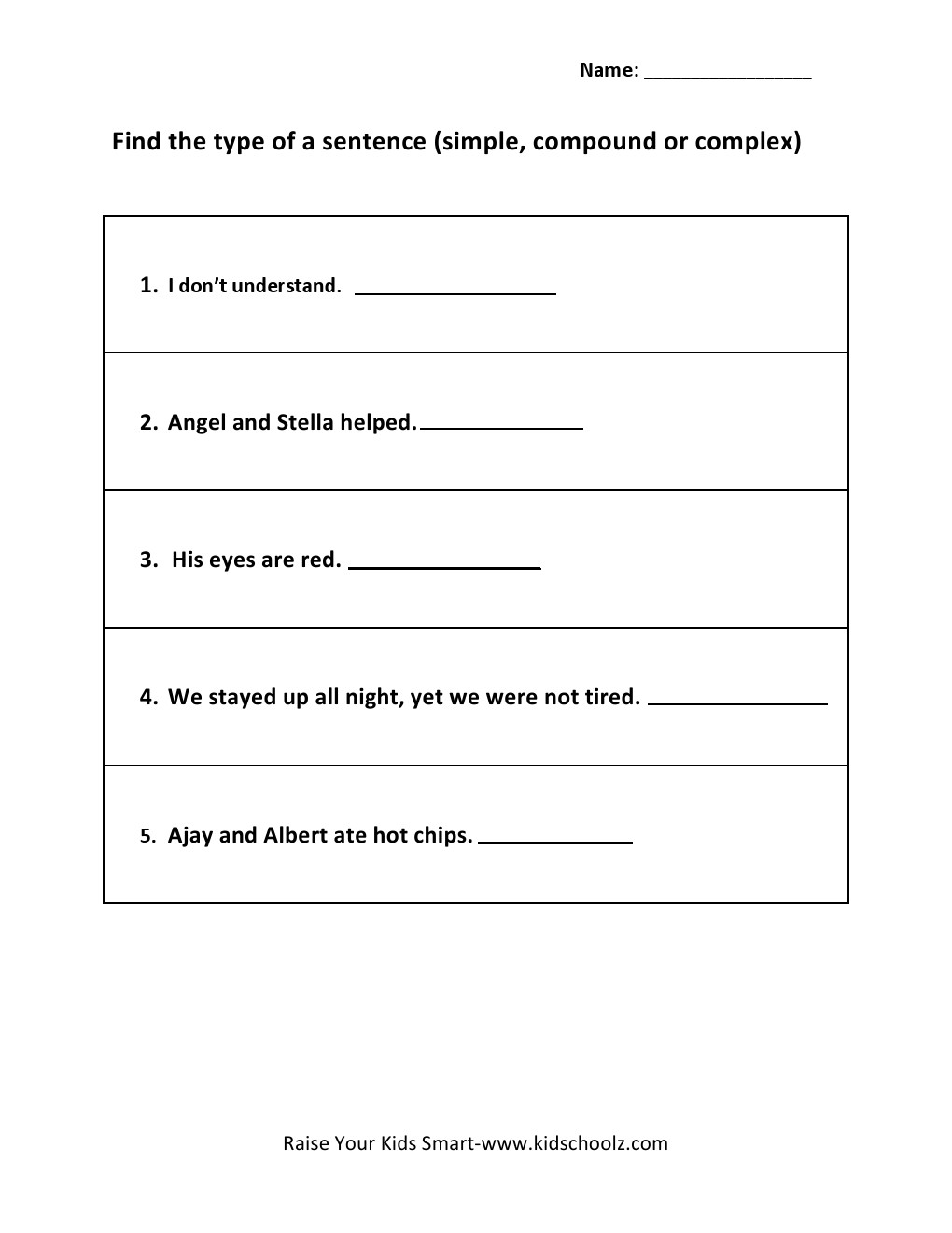 Grade 5 Types Of Sentence Worksheets 5 Kidschoolz