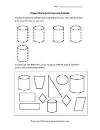 Learning Shapes Worksheets - Cylinder - Kidschoolz