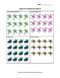 Counting Worksheets - Insects - Kidschoolz