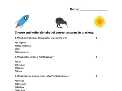 Grade 5 - Science Worksheet - Kidschoolz